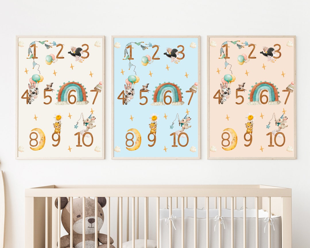 Boho Number Poster for Nursery Printable Wall Art in Sets of 3 Nursery ...