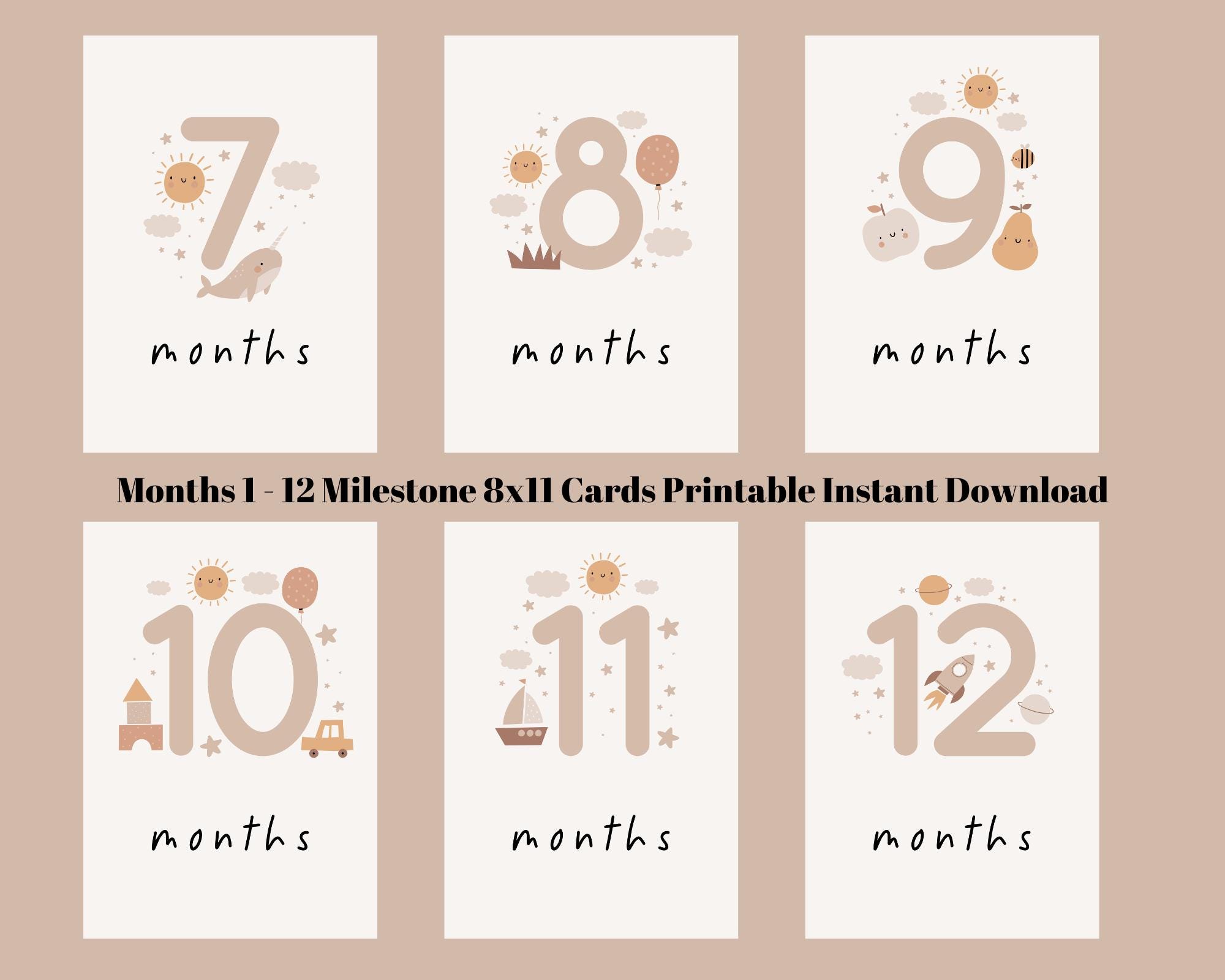 Baby Milestone Cards 1-12 Months, Boho Social Media Announcement ...