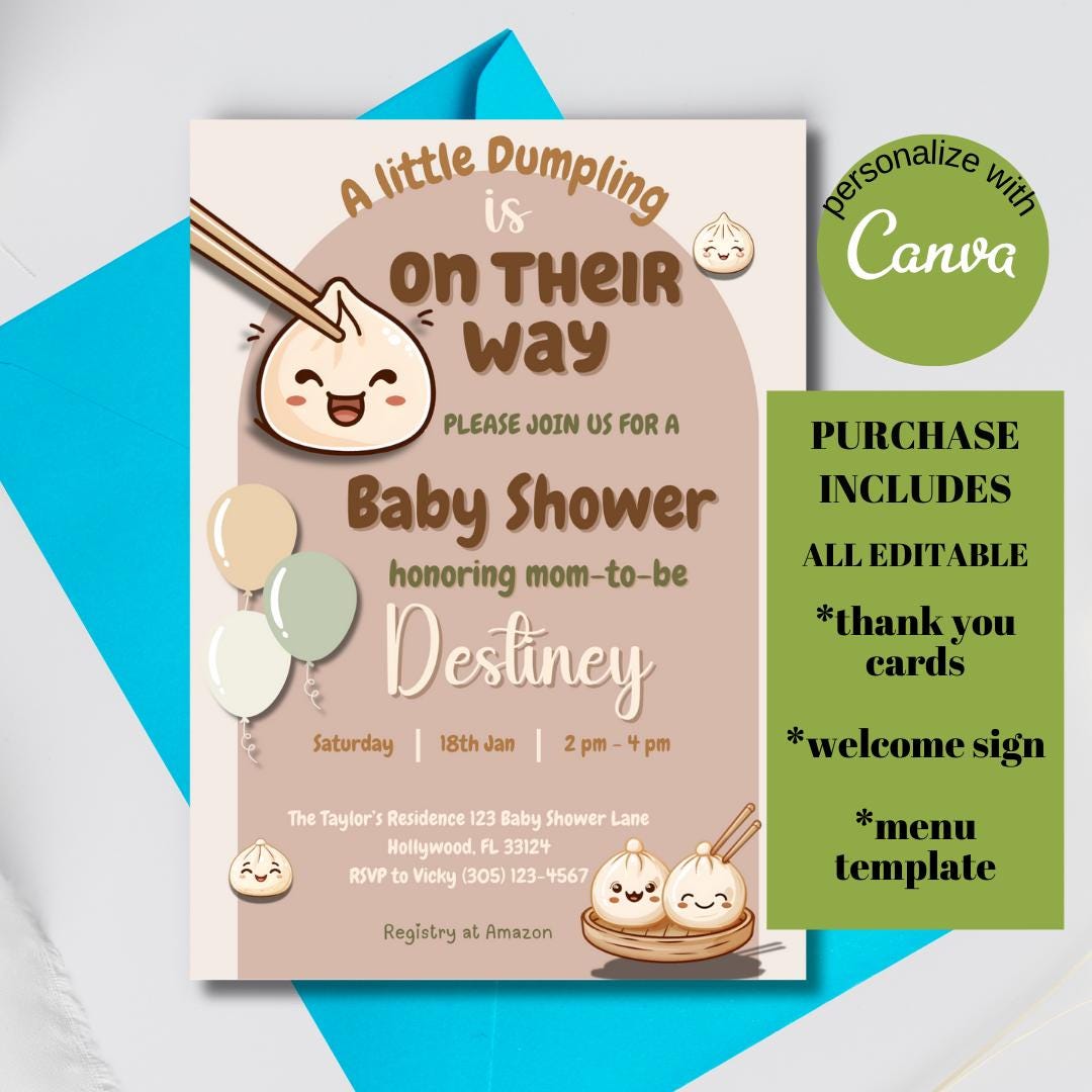 Dumpling Baby Shower Invitation Dim Sum Our Little Dumpling Sign Boy ...