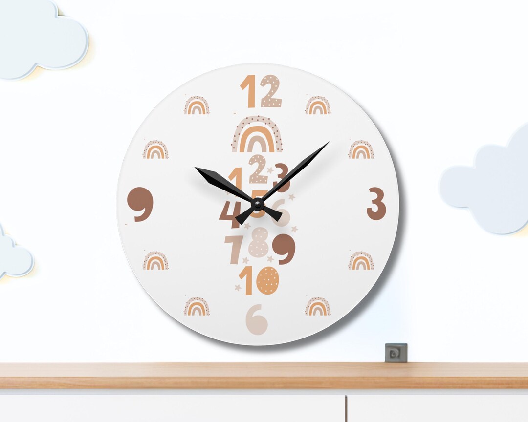 Gender Neutral Nursery Wall Clock Rainbow Number Clock Boho Children ...