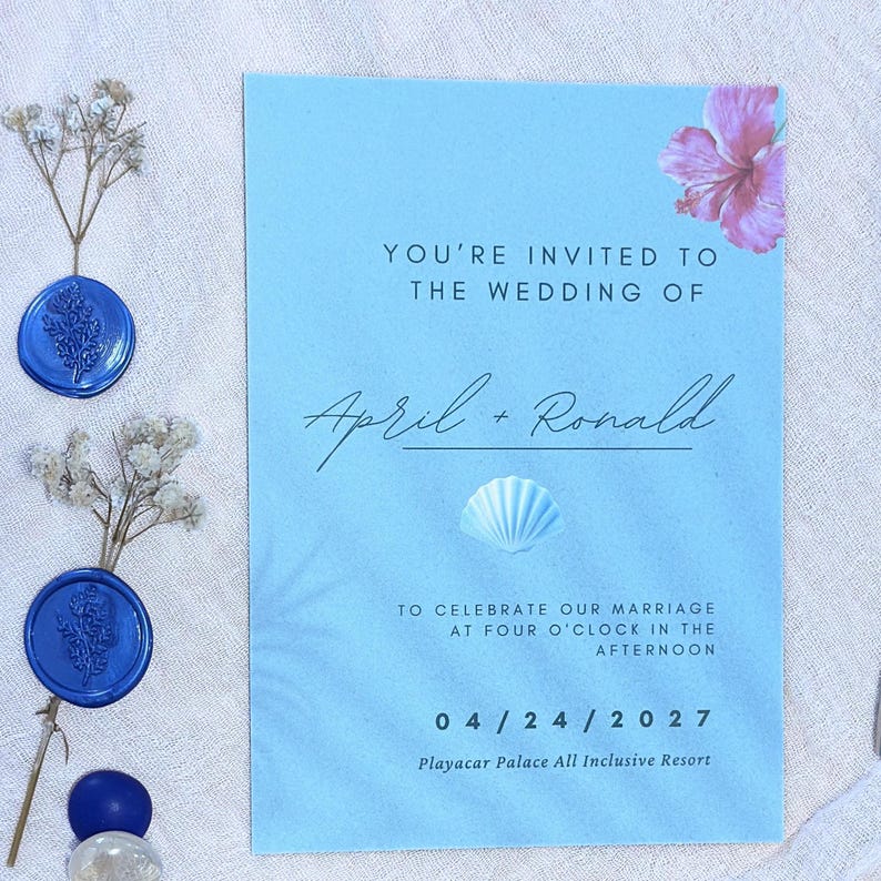 Beach Wedding Invitation Suite Stationery Set Tropical Destination ...