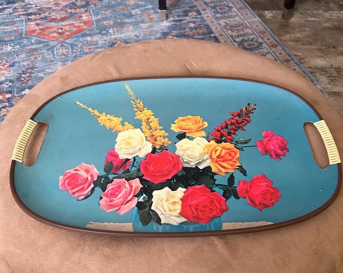 Vintage Japan Rose Serving Tray With Handles - Etsy