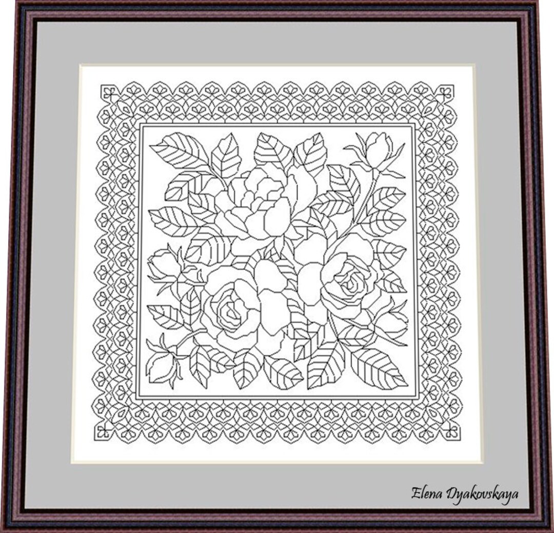 Blackwork Lace Roses Black Work Pattern, Needlepoint Pattern Digital ...