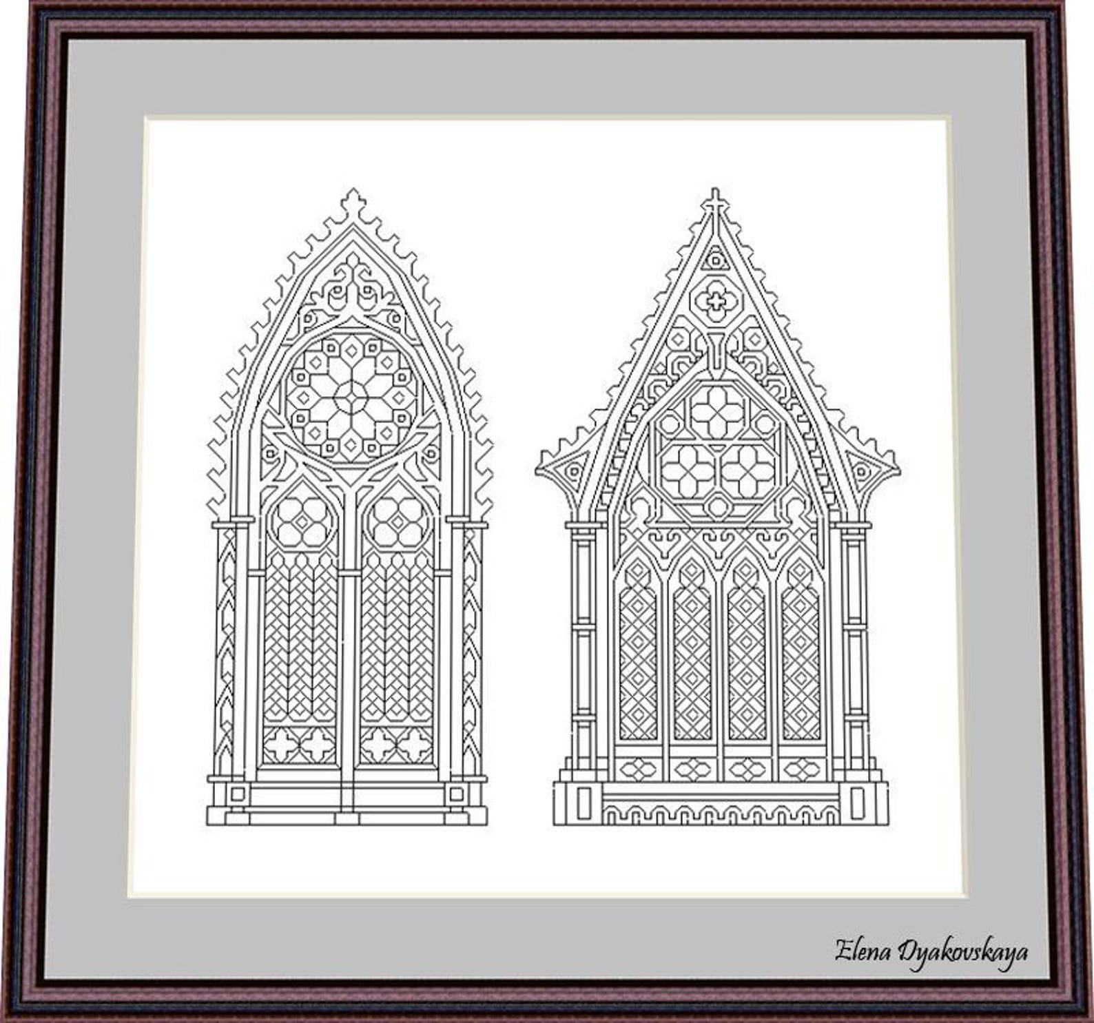 Gothic Windows 2 -1– Blackwork Pattern, Needlepoint Pattern Digital ...