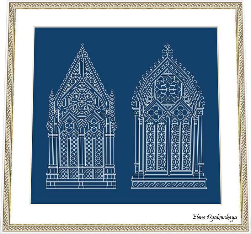 Gothic Windows 2 -2– Blackwork Pattern, Needlepoint Pattern Digital ...