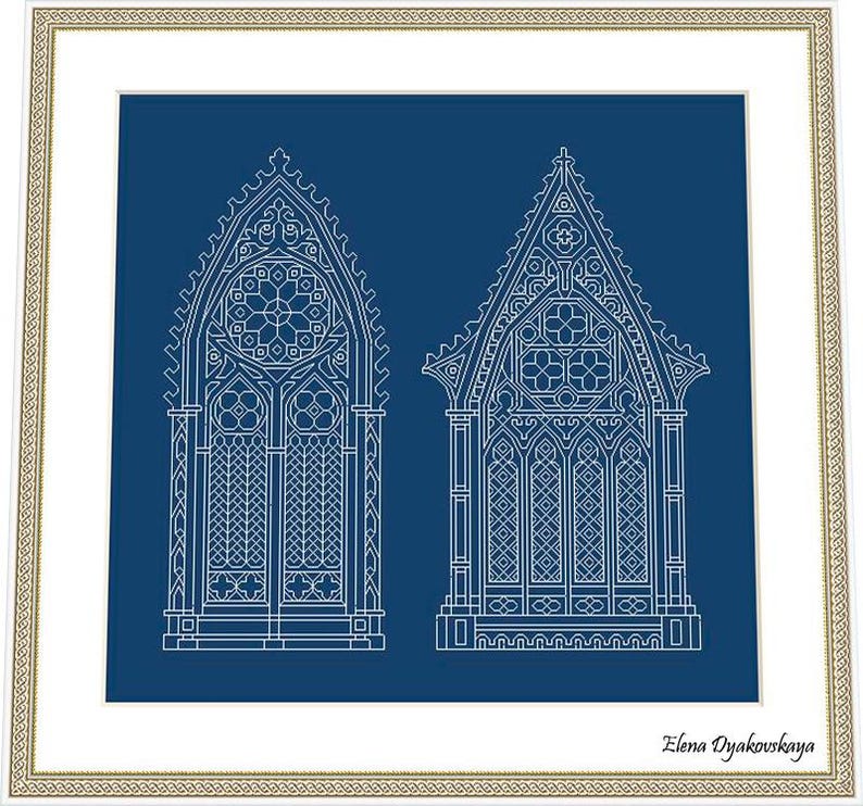 Gothic Windows 2 -1– Blackwork Pattern, Needlepoint Pattern Digital ...