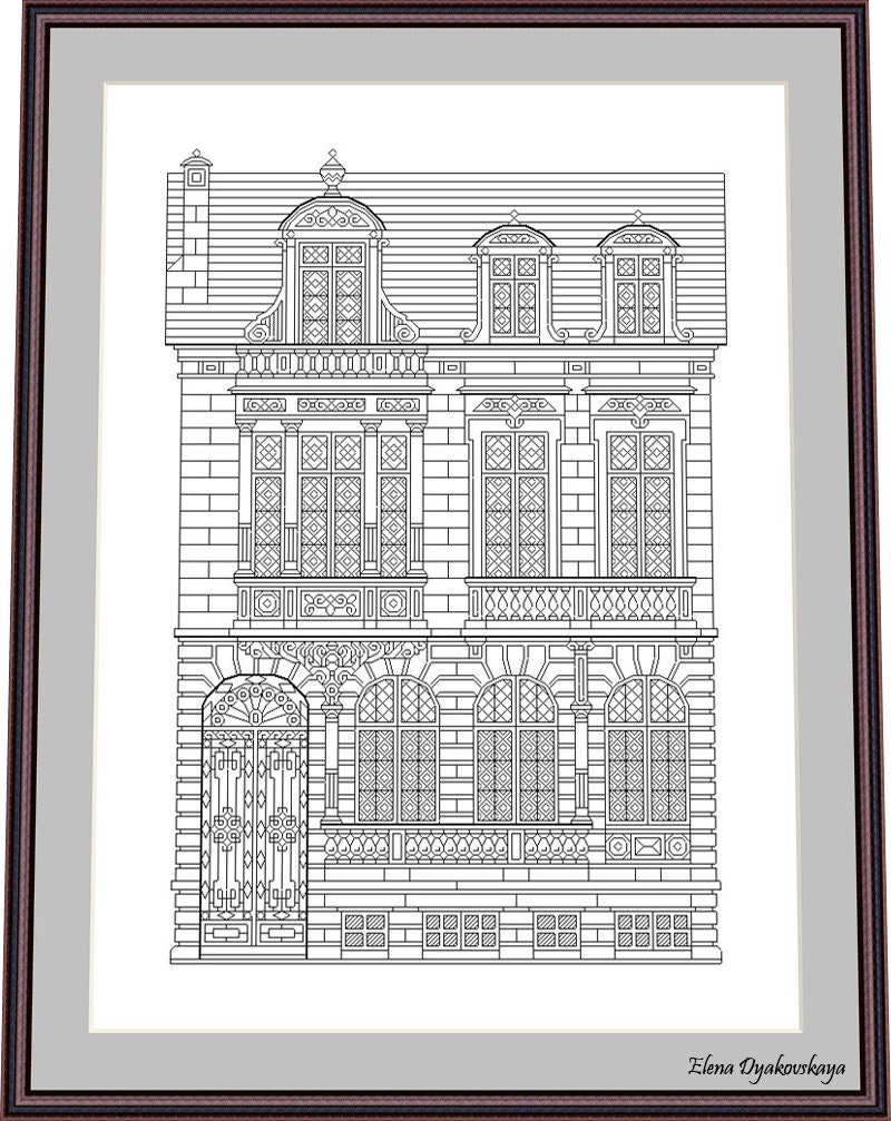 Blackwork House 2 - Black Work Pattern, Needlepoint Pattern Digital ...