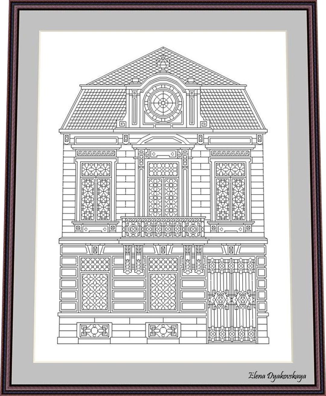 Blackwork House 3 - Black Work Pattern, Needlepoint Pattern Digital ...