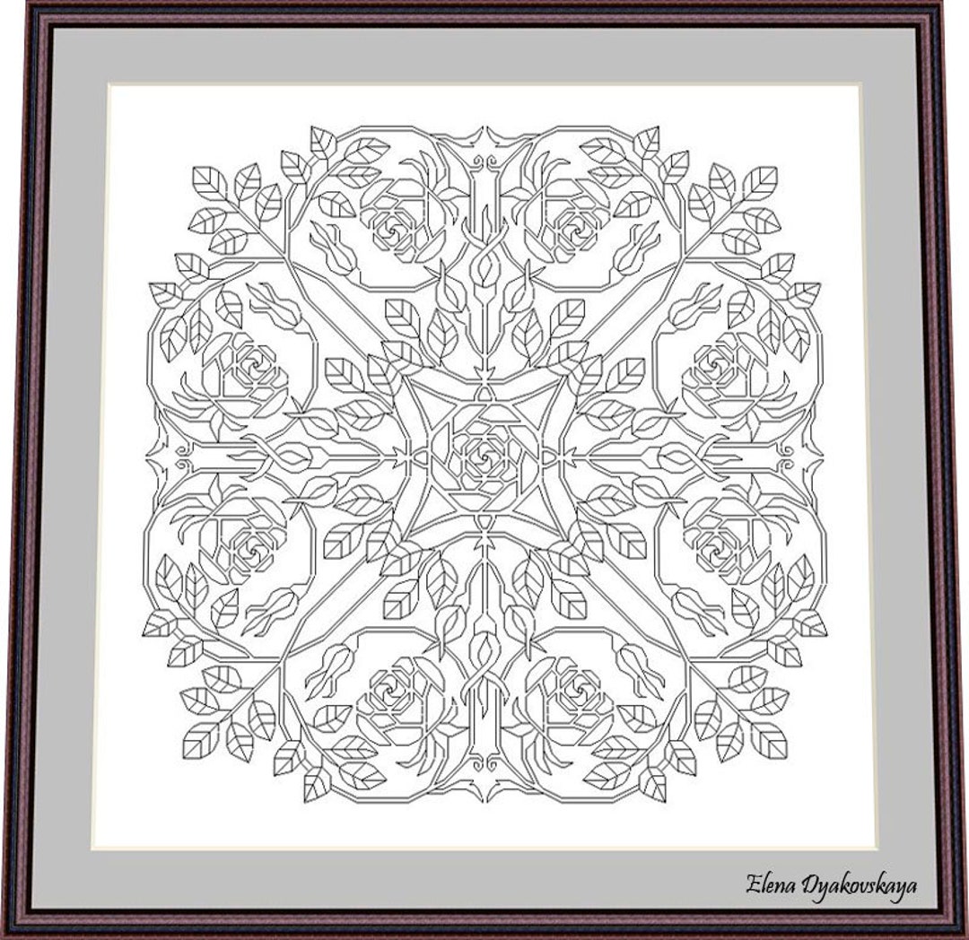 Blackwork Lace – Roses 3 – Black Work Pattern, Needlepoint Pattern ...