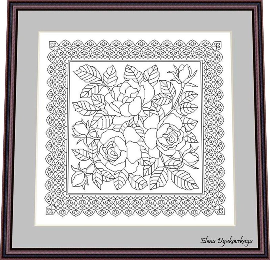 Blackwork Lace - Roses – Black Work Pattern, Needlepoint Pattern ...