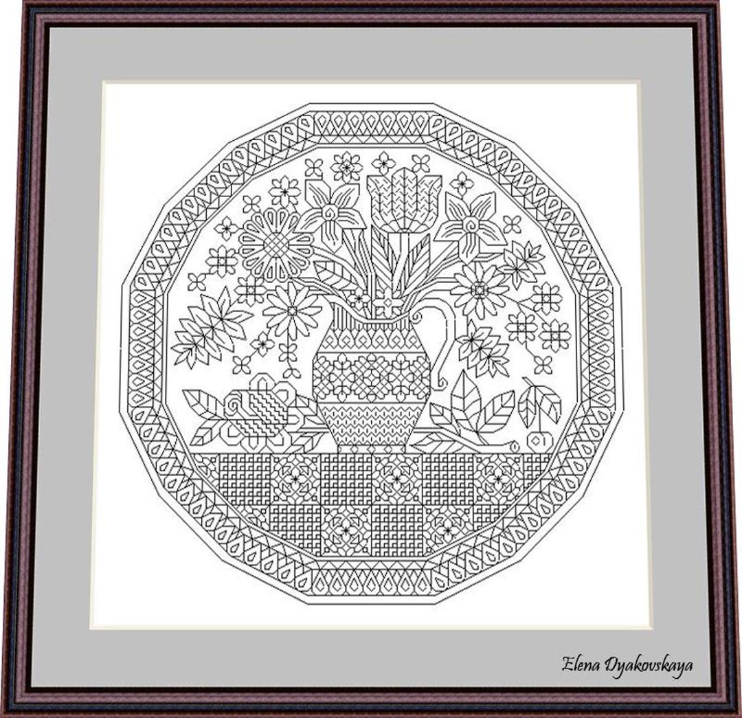 Blackwork Flower Plate– Blackwork Pattern, Needlepoint Pattern Digital ...
