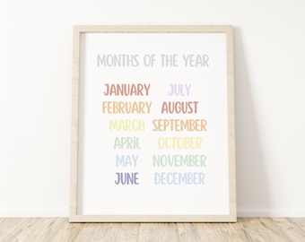 Watercolor Rainbow Months of the Year Poster, Homeschool Printable ...
