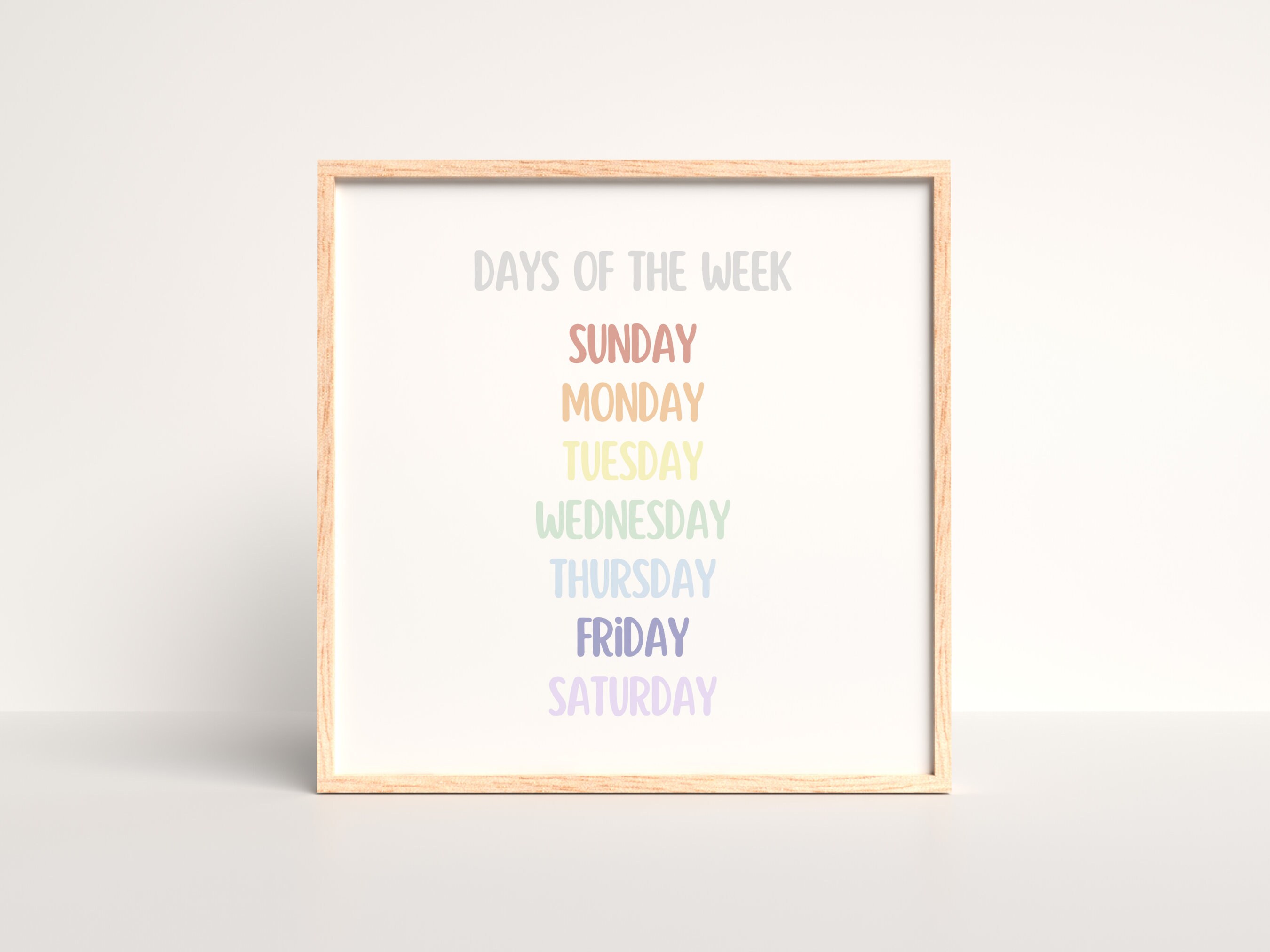 Rainbow Days of the Week Printable Wall Art, Educational Print ...