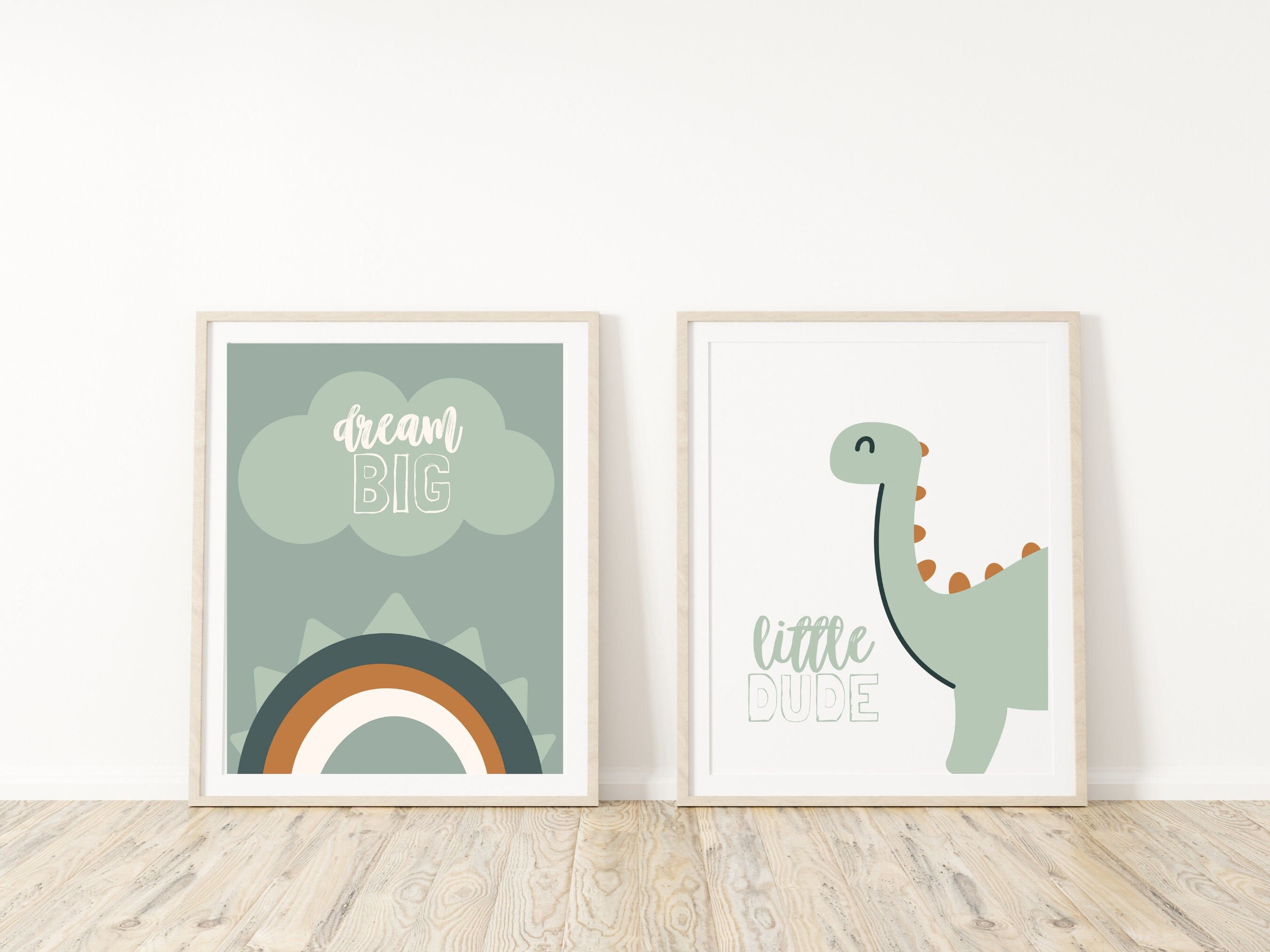 Rainbow Dinosaur Printable Wall Art Set of 2, Dino Room Decor, Kids Art ...