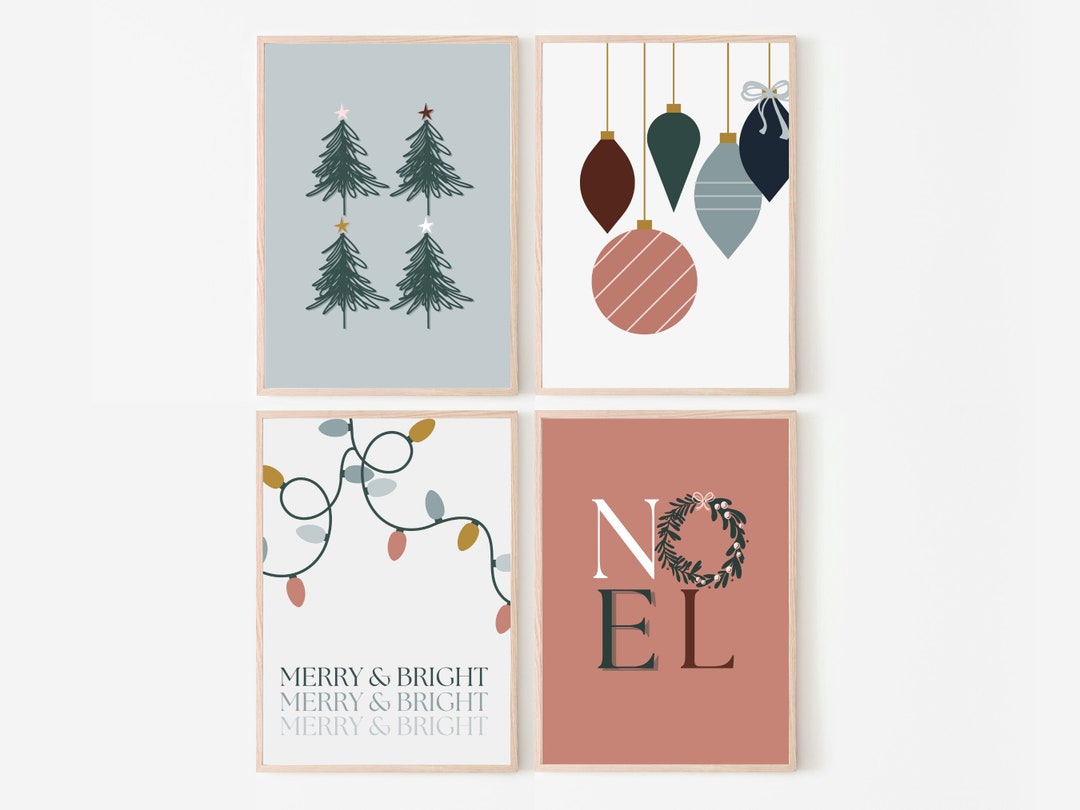 Boho Christmas Print Set of Four, Xmas Printable Home Decor, Boho Xmas ...