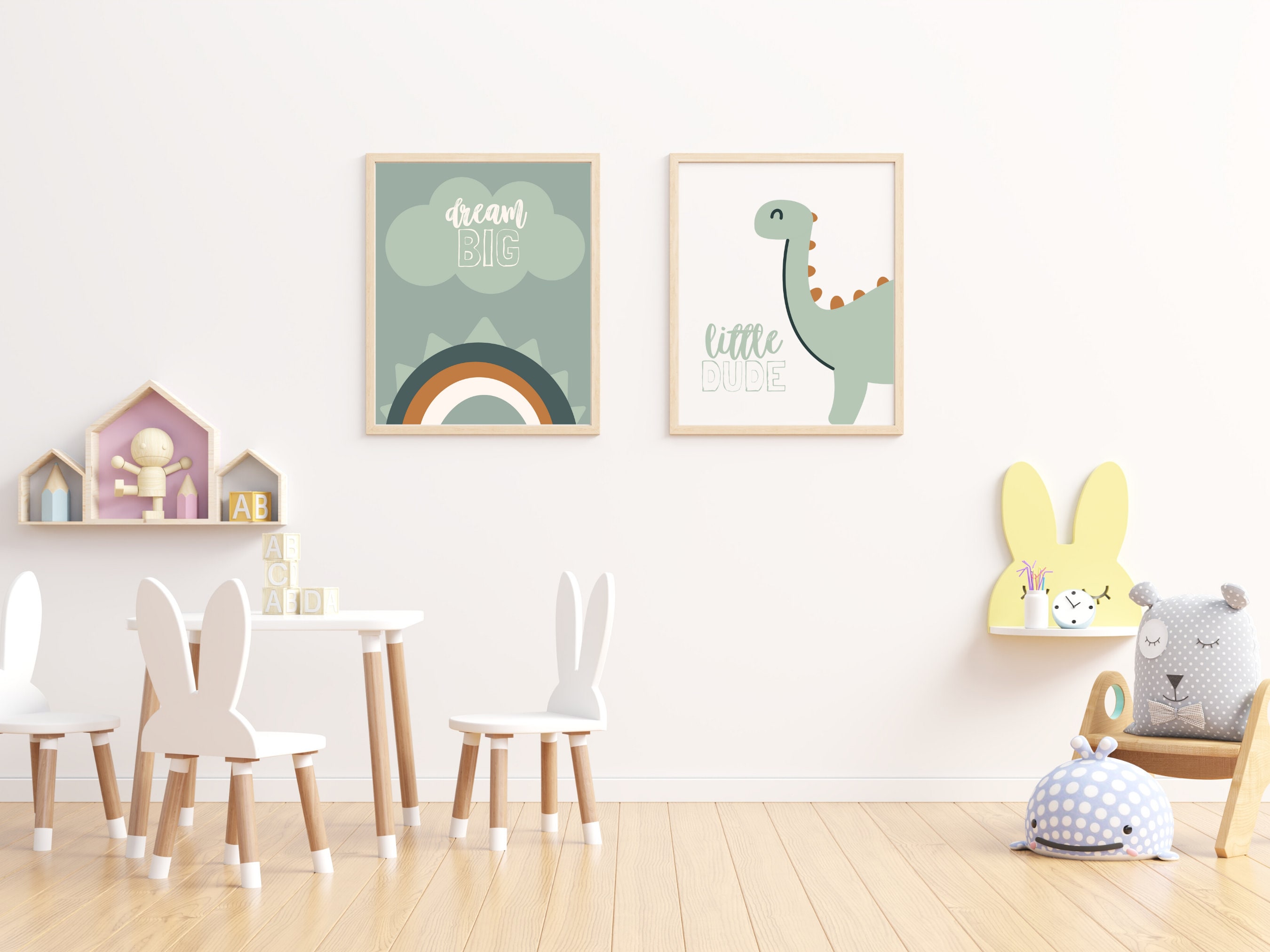 Rainbow Dinosaur Printable Wall Art Set of 2, Dino Room Decor, Kids Art ...