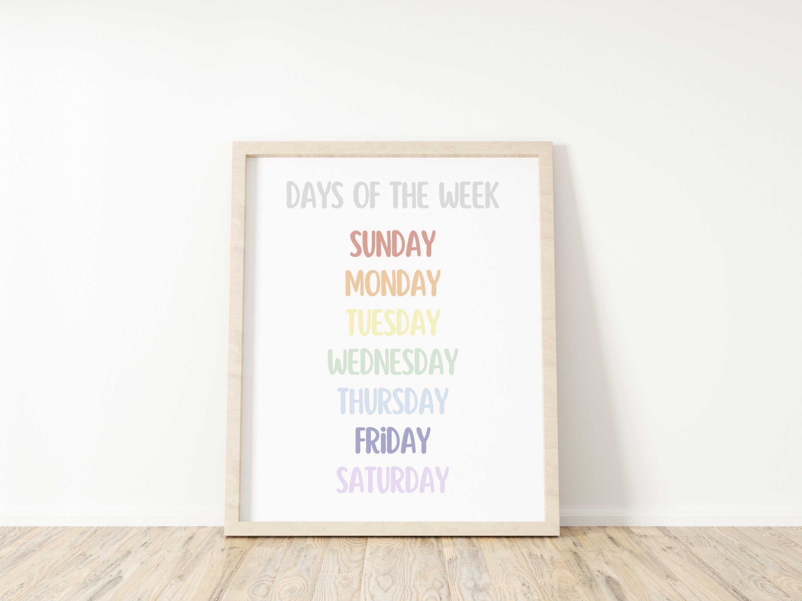 Rainbow Days of the Week Printable Wall Art, Educational Print ...