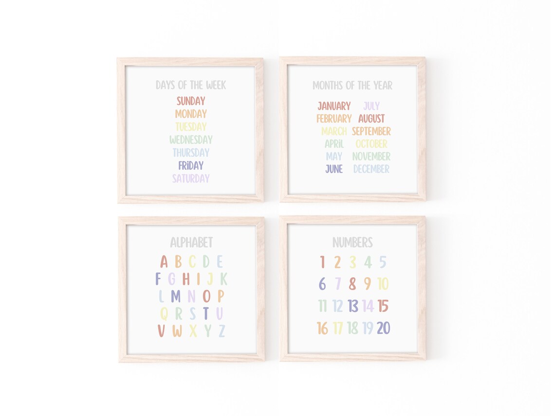 Colorful Educational Posters Set of 4 Kids Printable Wall - Etsy