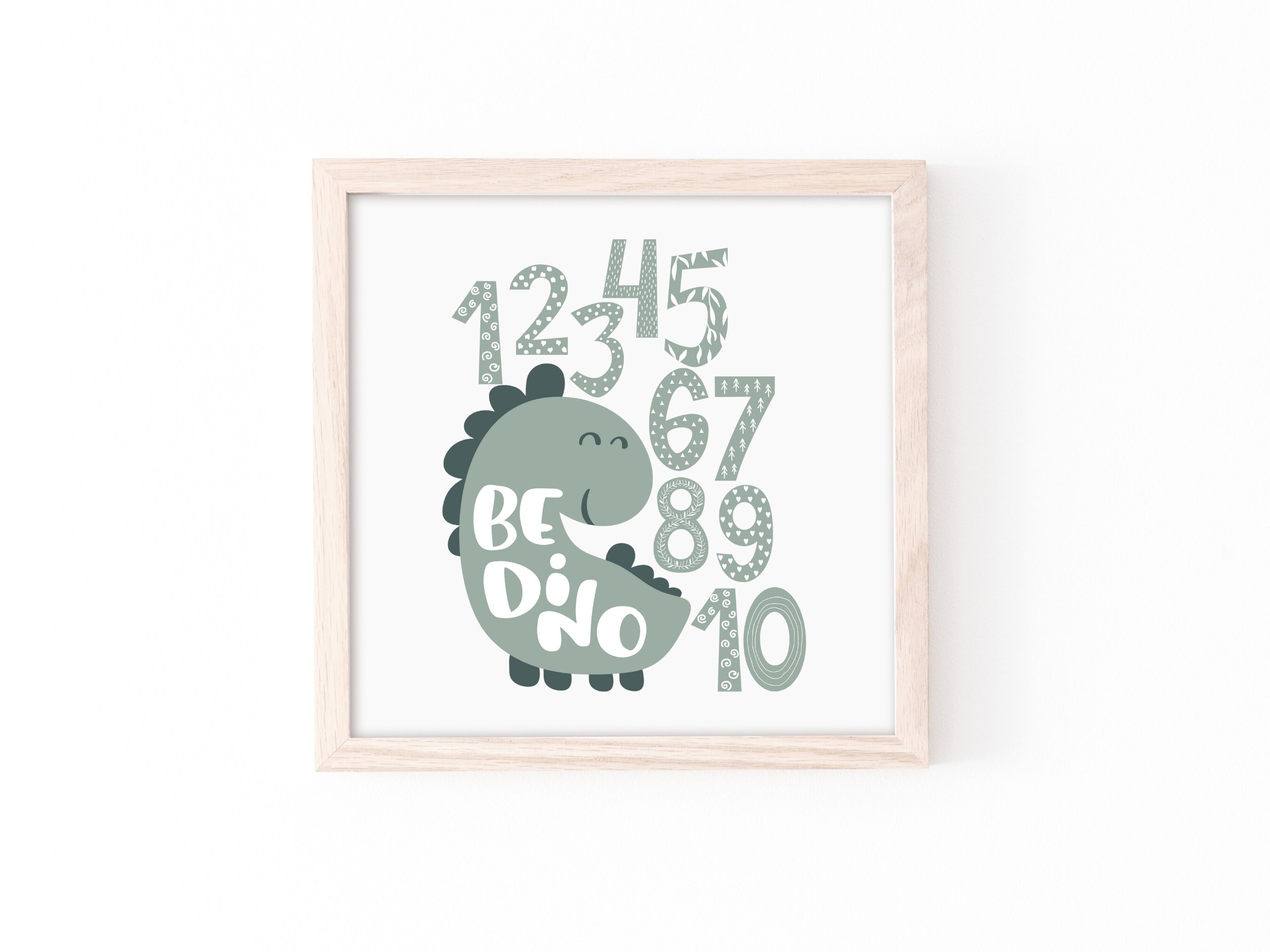 Numbers Dinosaur Printable Wall Art, Green Wall Decor, Educational Wall ...