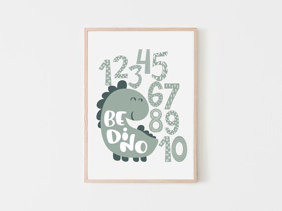 Numbers Dinosaur Printable Wall Art Green Wall Decor | Etsy