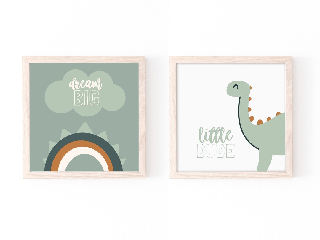 Rainbow Dinosaur Printable Wall Art Set of 2, Dino Room Decor, Kids Art ...