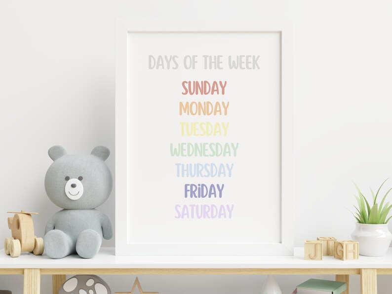 Rainbow Days of the Week Printable Wall Art, Educational Print ...