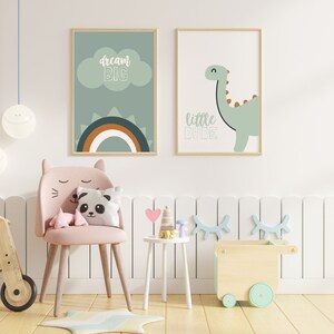 Rainbow Dinosaur Printable Wall Art Set of 2, Dino Room Decor, Kids Art ...