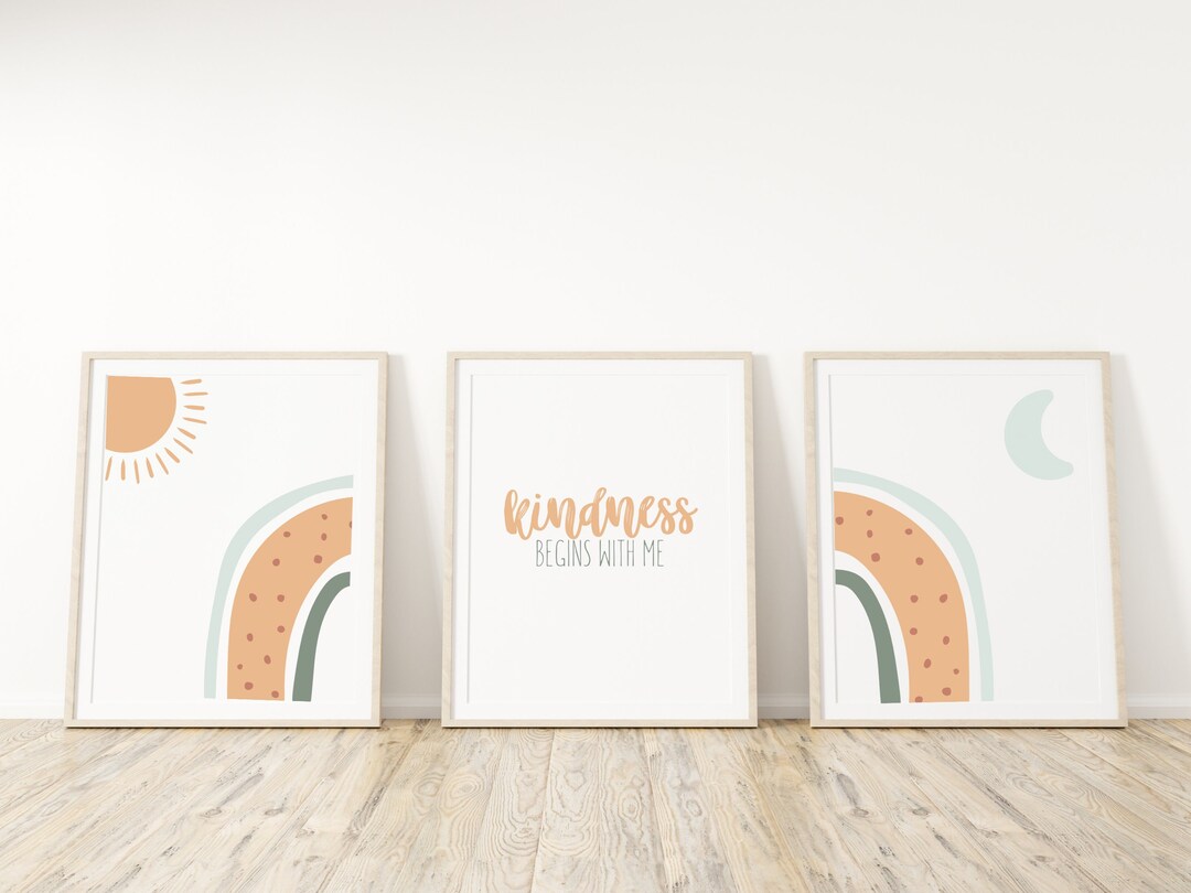 Kindness Begins With Me Printable Wall Art Set of 3, Rainbow Wall Decor ...