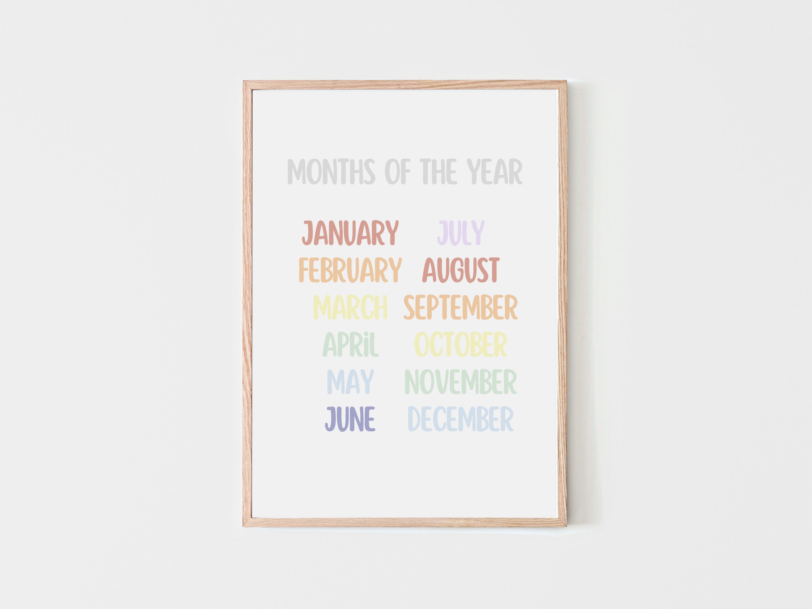 Rainbow Months of the Year Printable Wall Art, Educational Print ...