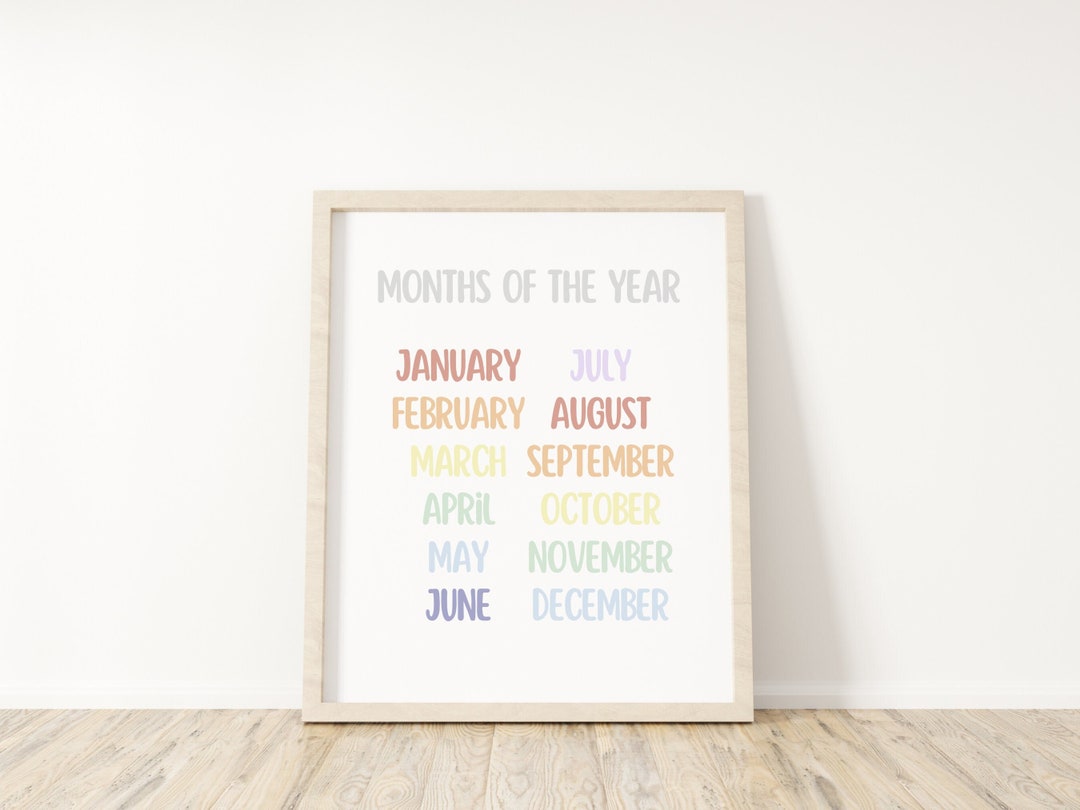 Rainbow Months of the Year Printable Wall Art, Educational Print ...