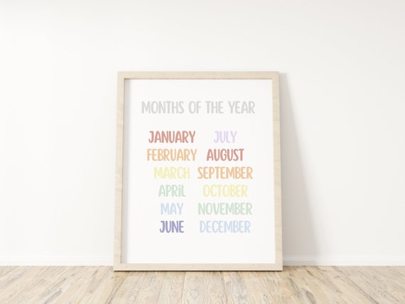 Rainbow Months of the Year Printable Wall Art Educational | Etsy