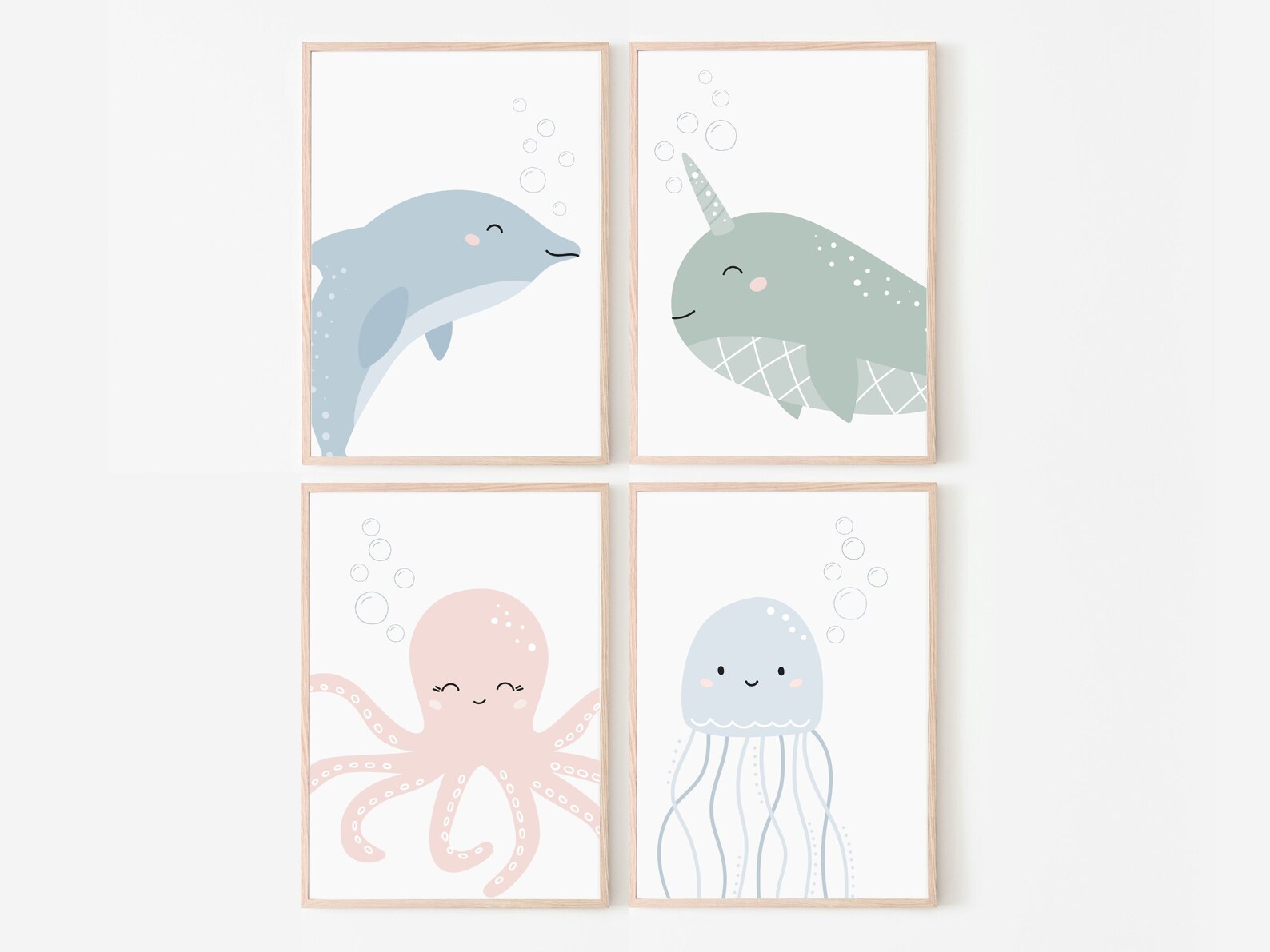 Sea Life Prints Set of 4, Sea Creature Nursery, Sea Life Nursery Art ...