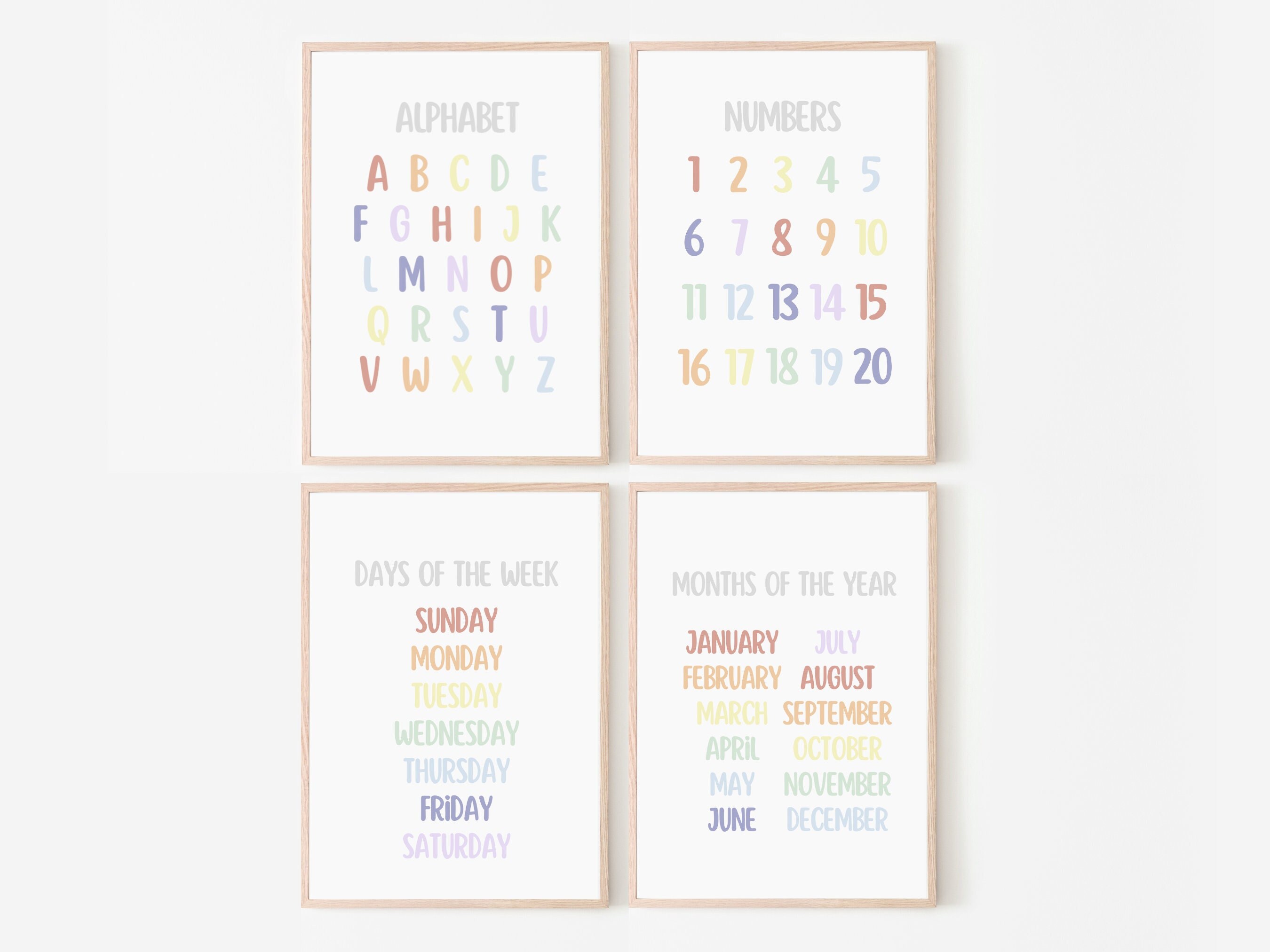 Colorful Educational Posters Set of 4, Kids Printable Wall Art, Inspo ...