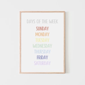 Rainbow Days of the Week Printable Wall Art, Educational Print ...