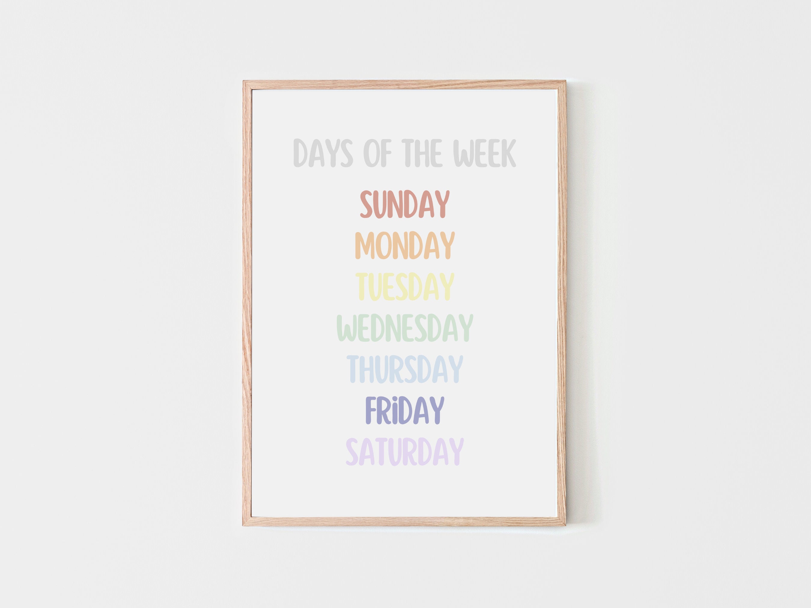 Rainbow Days of the Week Printable Wall Art Educational - Etsy