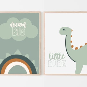 Rainbow Dinosaur Printable Wall Art Set of 2, Dino Room Decor, Kids Art ...