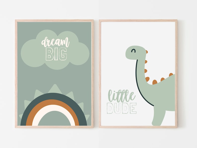Rainbow Dinosaur Printable Wall Art Set of 2, Dino Room Decor, Kids Art ...