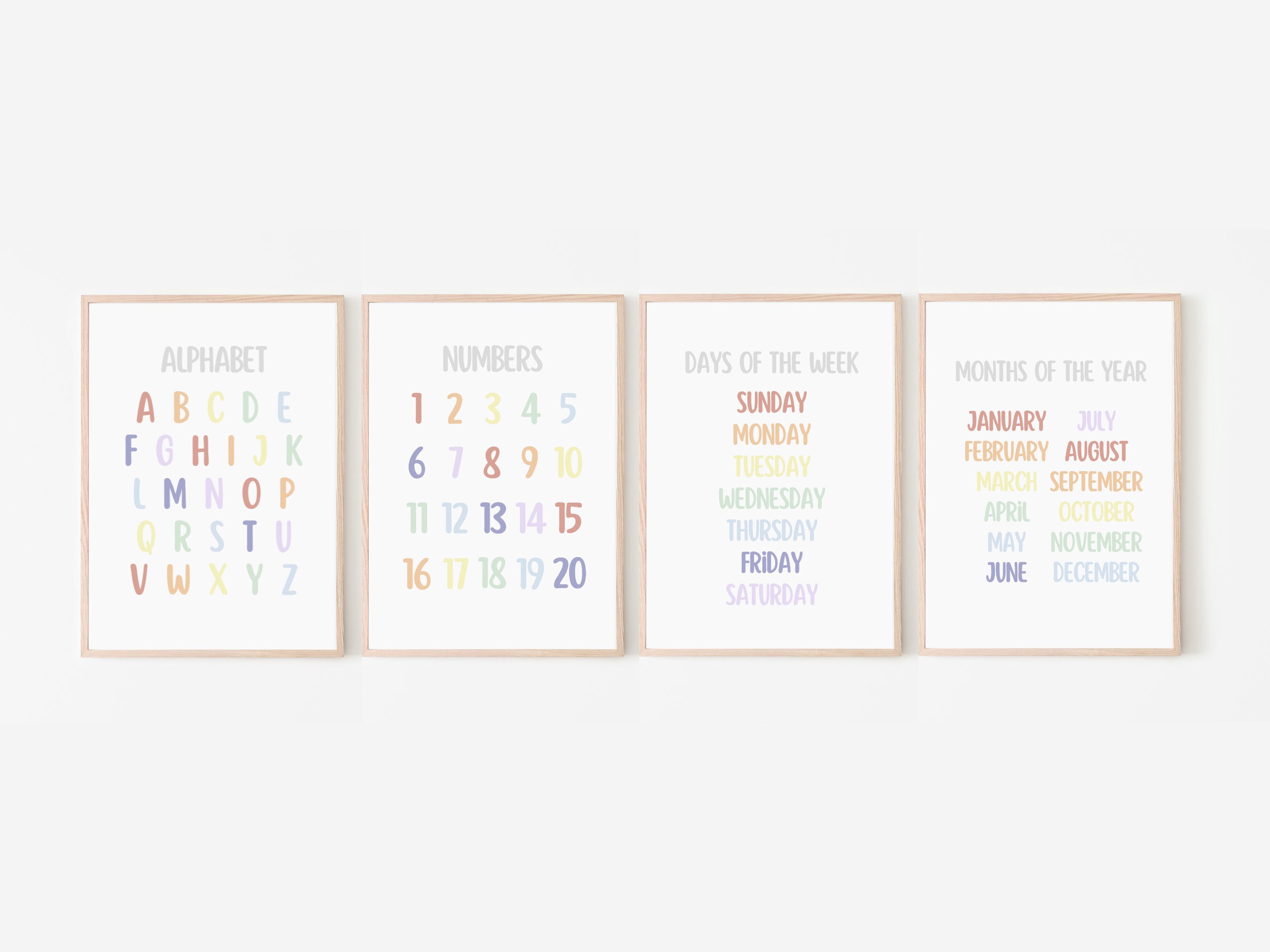 Colorful Educational Posters Set of 4, Kids Printable Wall Art, Inspo ...