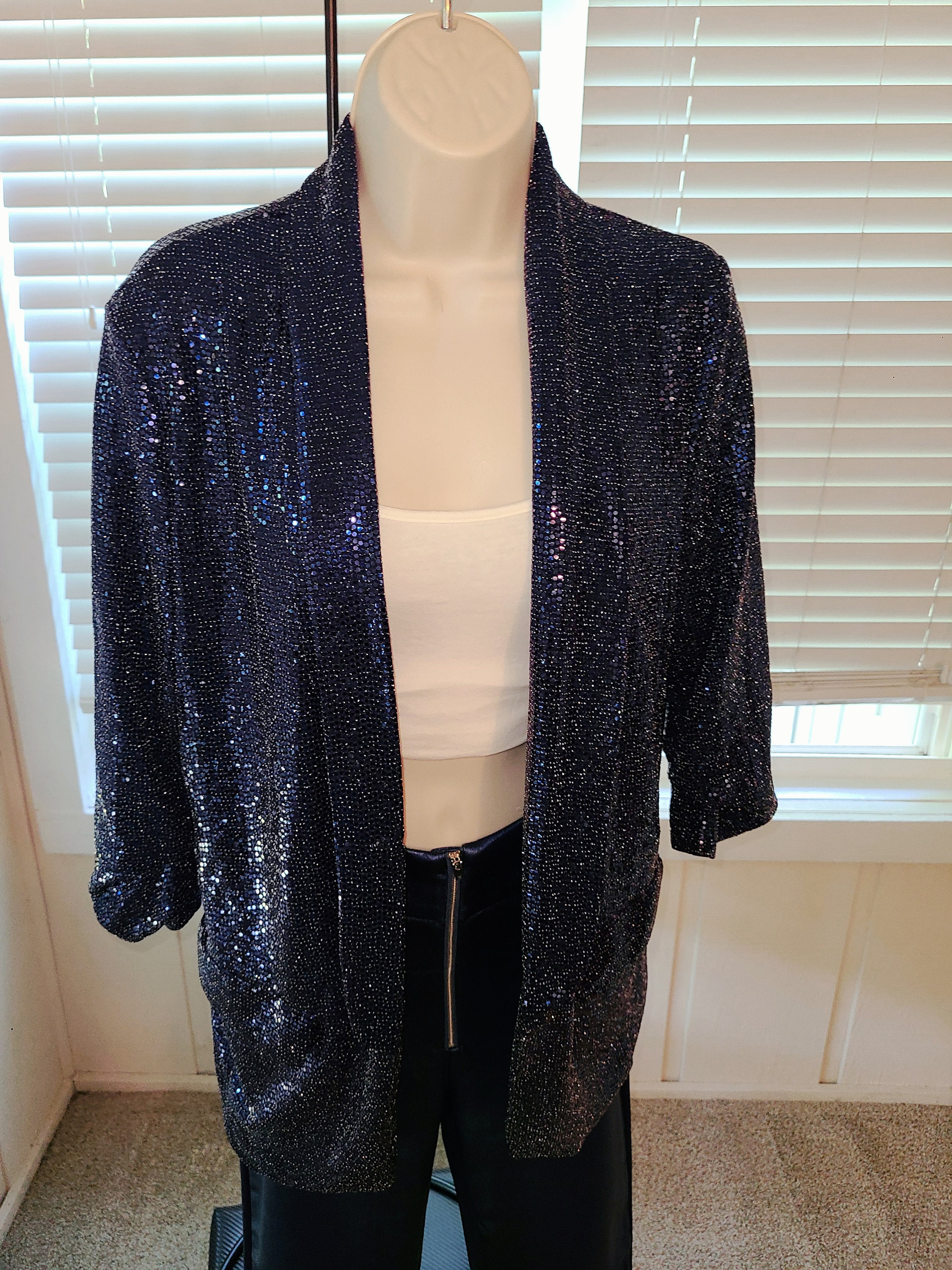 Navy Blue Metallic Blazer - Etsy