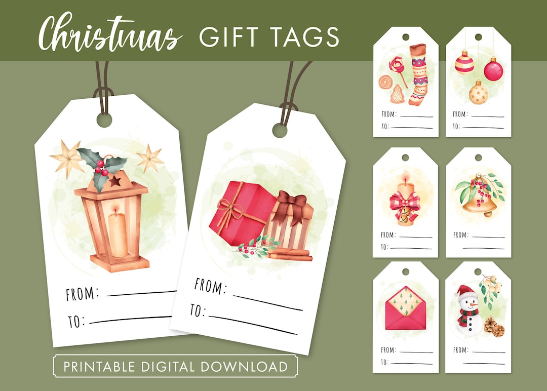 Christmas Paper Gift Tags Set Printable Craft Template DIY Download ...