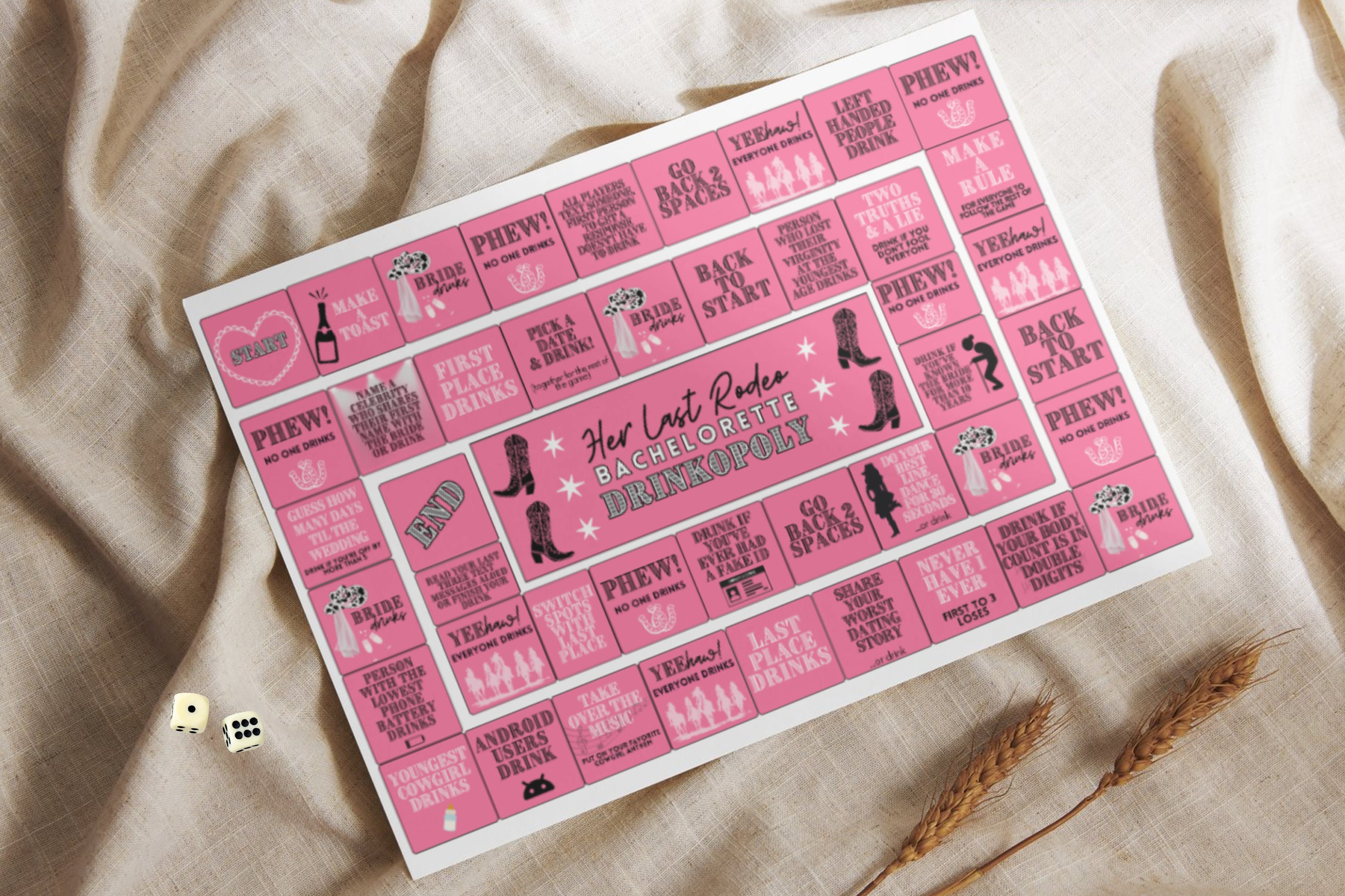 Her Last Rodeo Cowboy Themed Bachelorette Drinking Game Board Digital ...