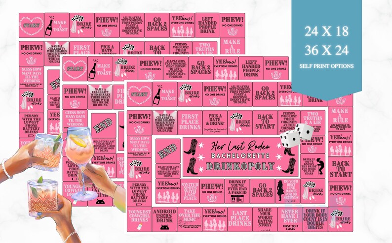 Her Last Rodeo Cowboy Themed Bachelorette Drinking Game Board Digital ...
