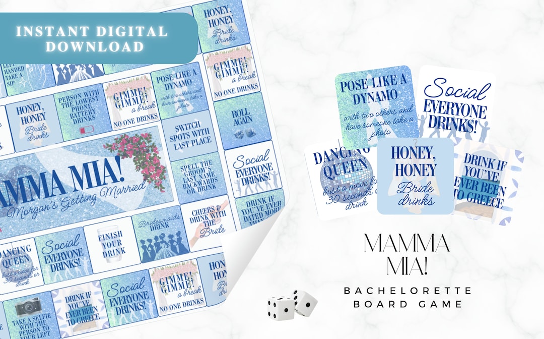 Mamma Mia Bachelorette Personalized Drinking Board Game Digital ...