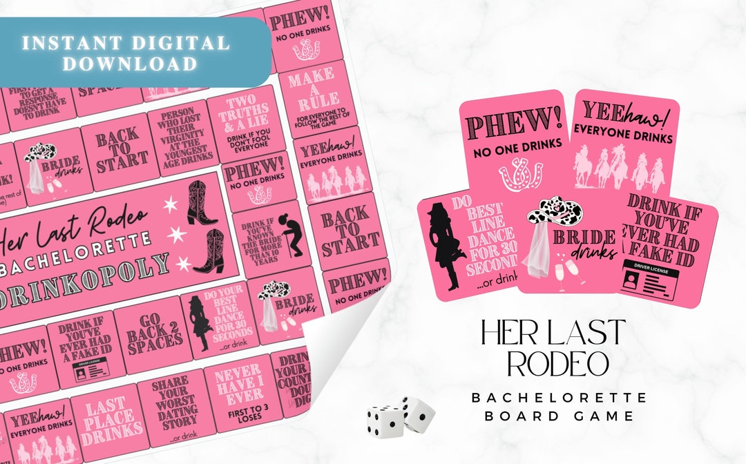 Her Last Rodeo Cowboy Themed Bachelorette Drinking Game Board Digital ...