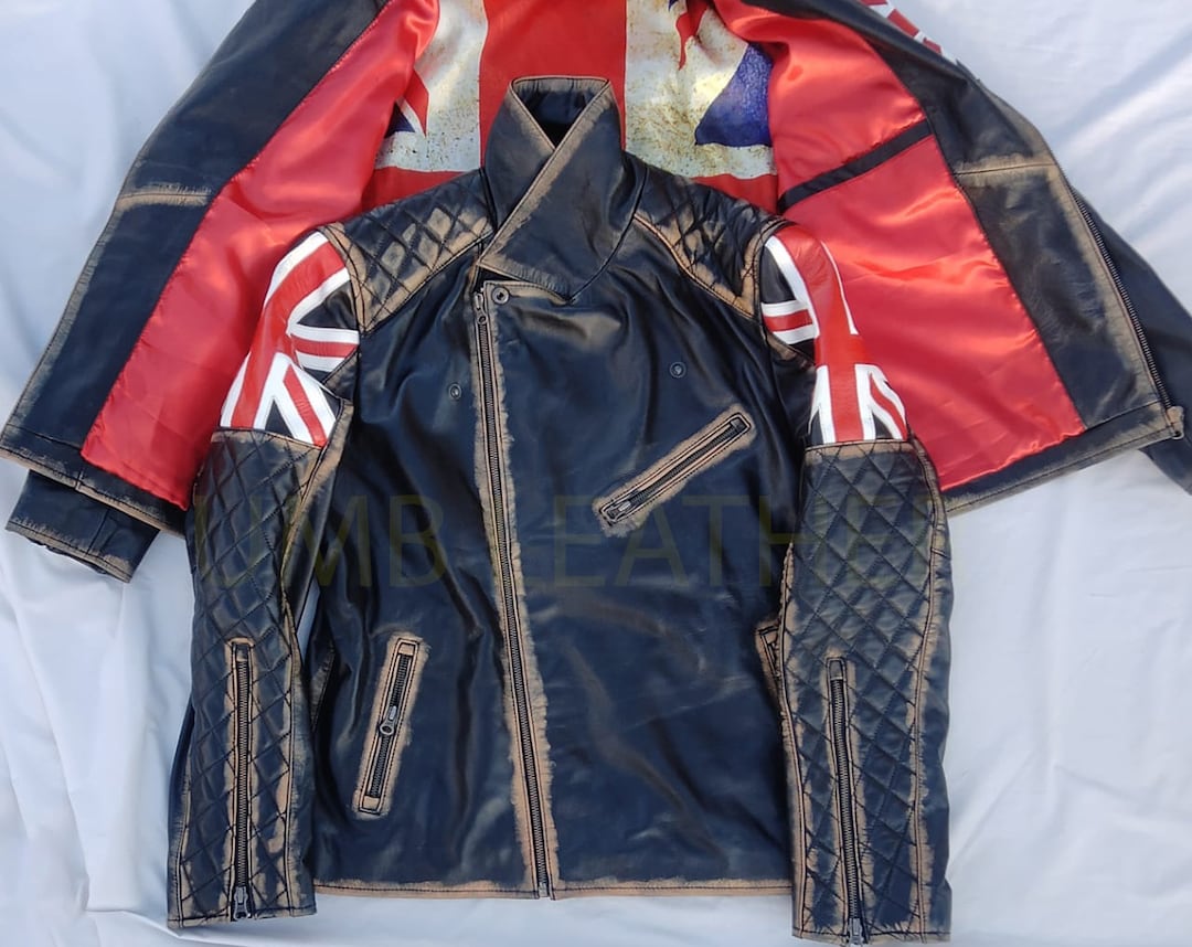 Union Jack Jacket, Cafe Racer Biker Great Britain UK Flag Jackets, Mens ...