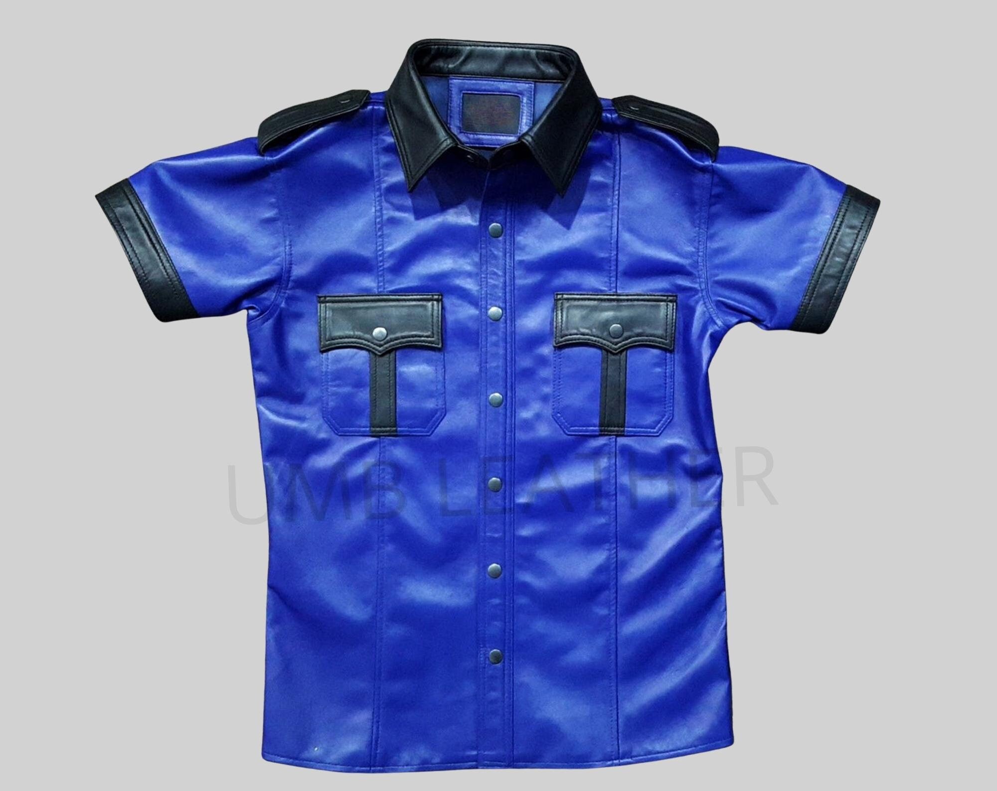 Men's Real Leather Police Uniform Shirt Short Sleeves - Etsy