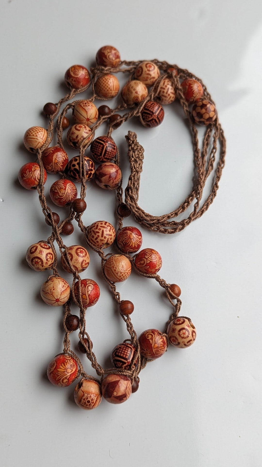Boho Crochet Necklace With Bold Wooden Beads Handmade Bohemian Jewelry ...