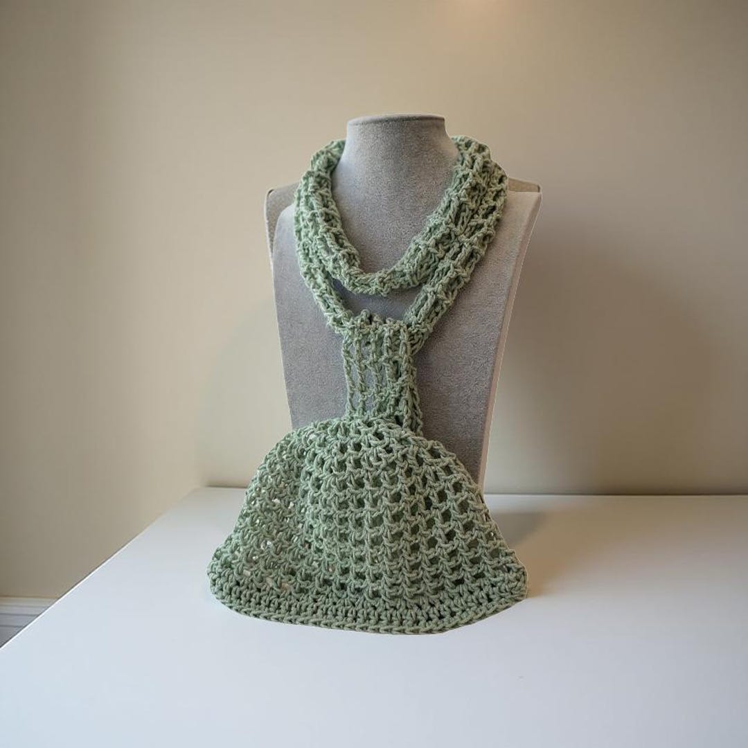 Handmade Crochet Mesh Scarf With Matching Hat – Boho Skinny Neck Wrap ...