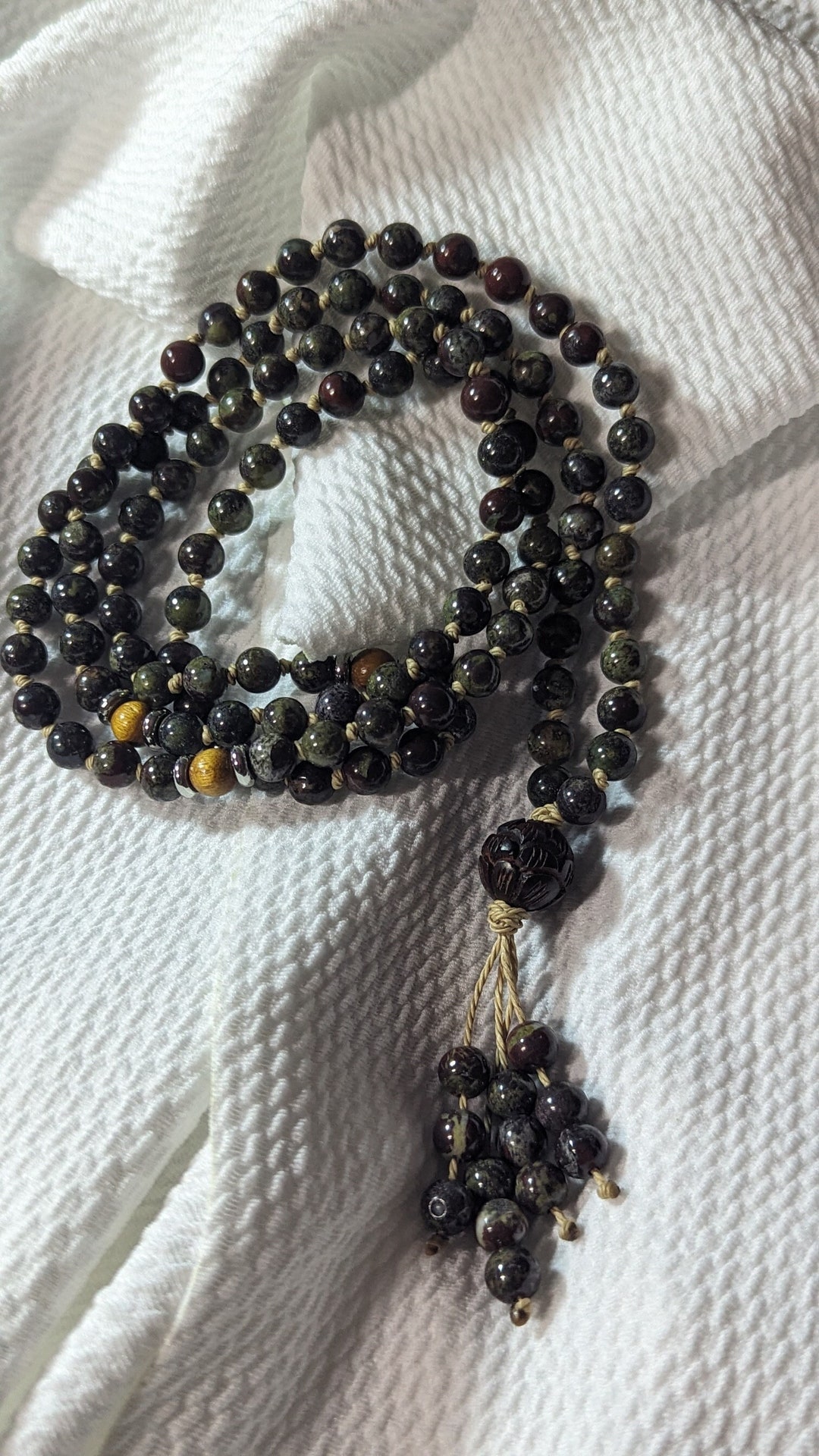 6mm Bloodstone Hand Knotted Tibetan Mala,108 Bloodstone Mala With Guru ...