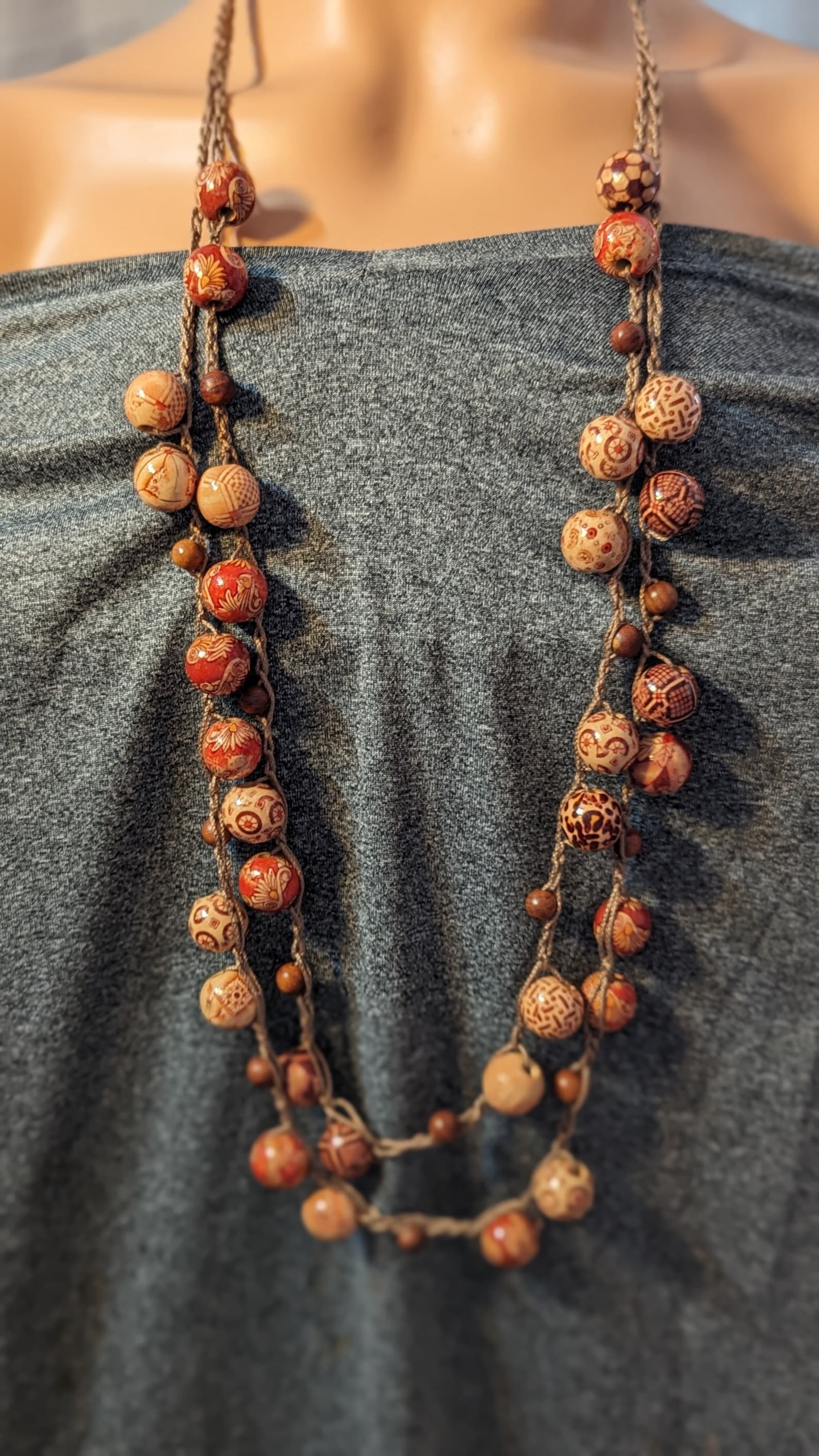Boho Crochet Necklace With Bold Wooden Beads Handmade Bohemian Jewelry ...